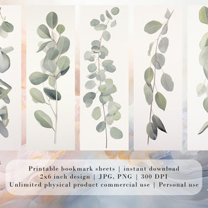 10 Eucalyptus Watercolor Printable Bookmarks | Digital Download JPG ...