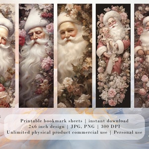 15 Floral Santa Printable Bookmarks | Digital Download JPG Bookmark ...