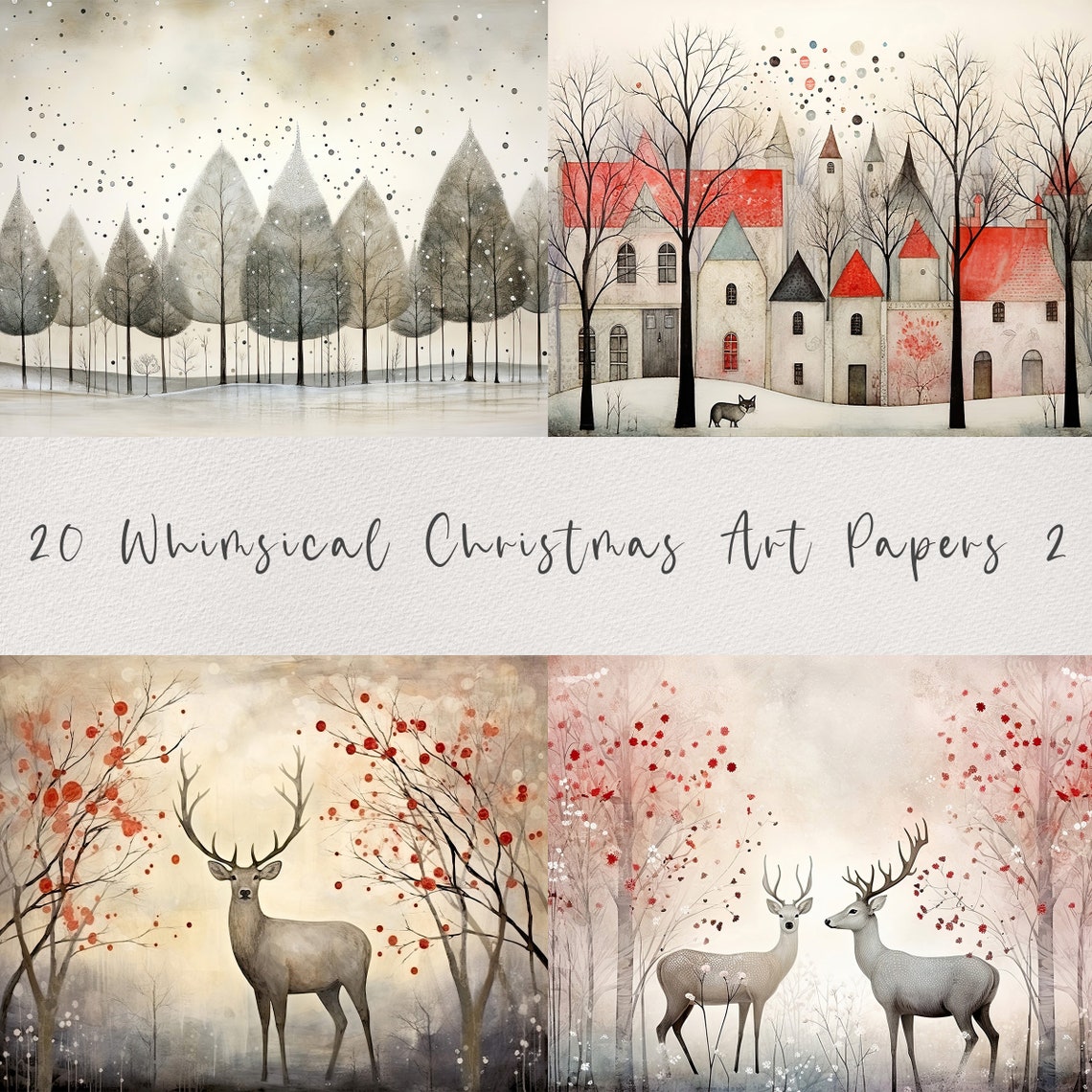 20 Whimsical Christmas Printable Art Pages| Digital Download JPG Paper ...