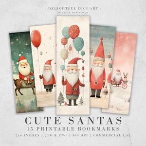 Cute Santa Printable Bookmarks: JPG Bookmark Sheets| PNG Bookmark ...