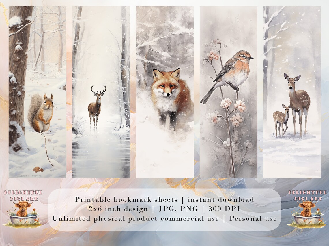 10 Winter Animals Printable Bookmarks | Digital Download JPG Bookmark ...