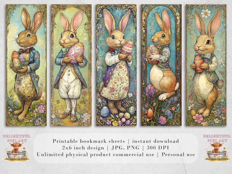 Whimsical Easter Bunnies Printable Bookmarks| Cute Bookmark Sheets| PNG ...