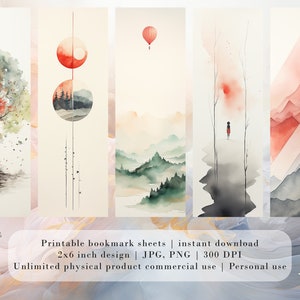 Watercolor Landscape Printable Bookmarks| 10 Minimalist Design ...