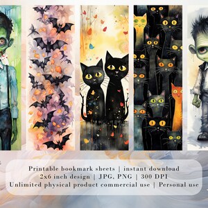 15 Cute Halloween Printable Bookmarks | Digital Download JPG Bookmark ...
