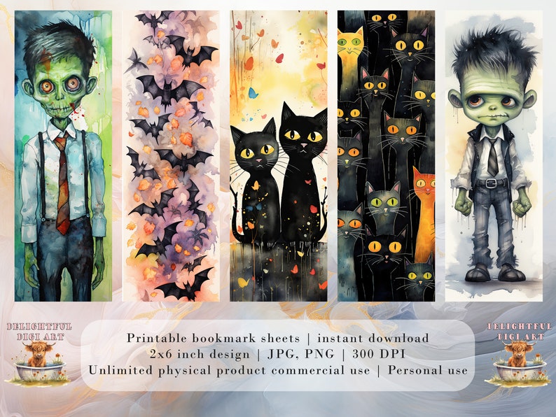 15 Cute Halloween Printable Bookmarks | Digital Download JPG Bookmark ...