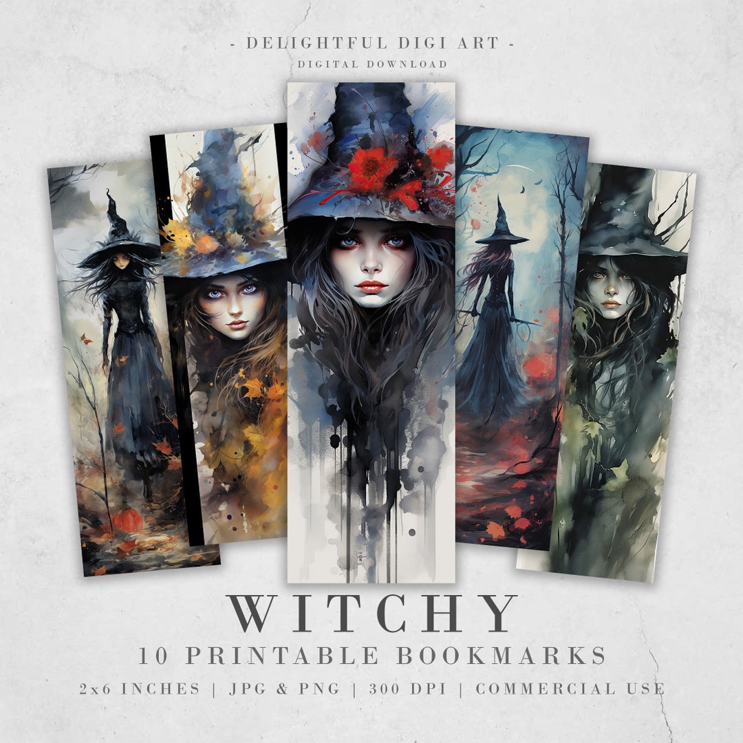 10 Witch Printable Bookmarks | Digital Download JPG Bookmark Set| PNG ...