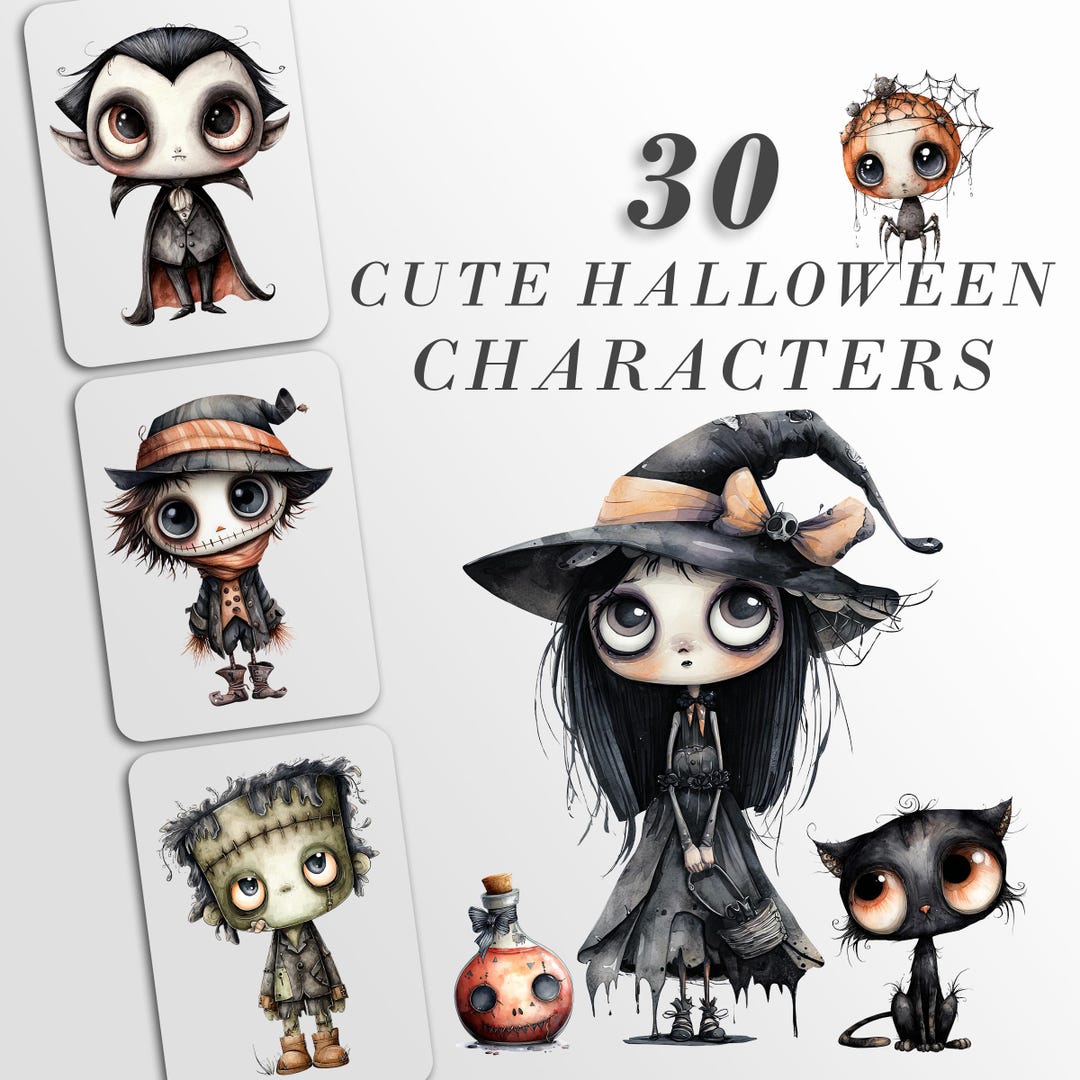 Cute Halloween Characters Clipart: Halloween Art for Crafts and Decor ...