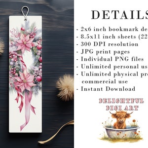 20 Cute Pink Christmas Printable Bookmarks | Digital Download JPG ...