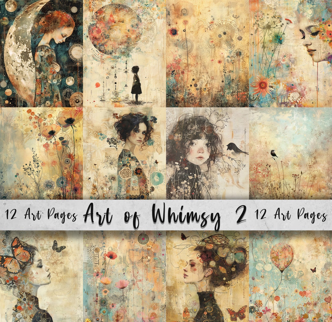 The Art of Whimsy 2 Printable Art Pages: Digital Paper Set, Quirky Junk ...