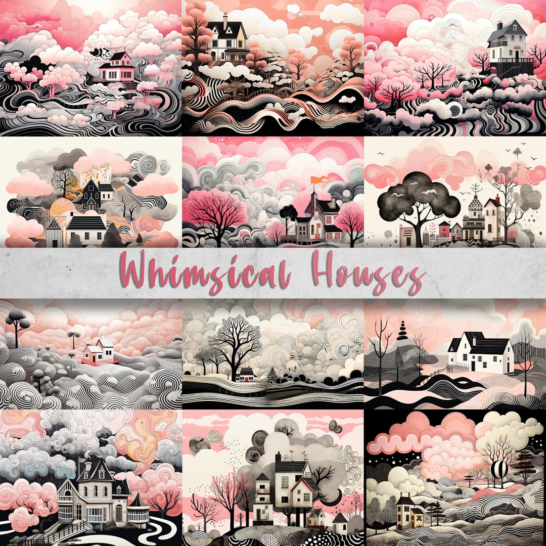 20 Whimsical Houses Printable Art Pages| Digital Download JPG Paper Set ...