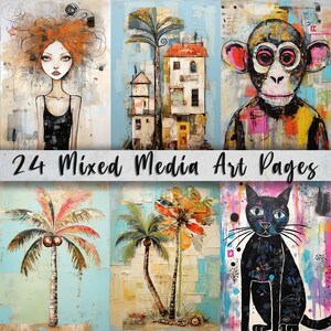 24 Mixed Media Printable Art Pages| Digital Download Paper Set| PNG ...