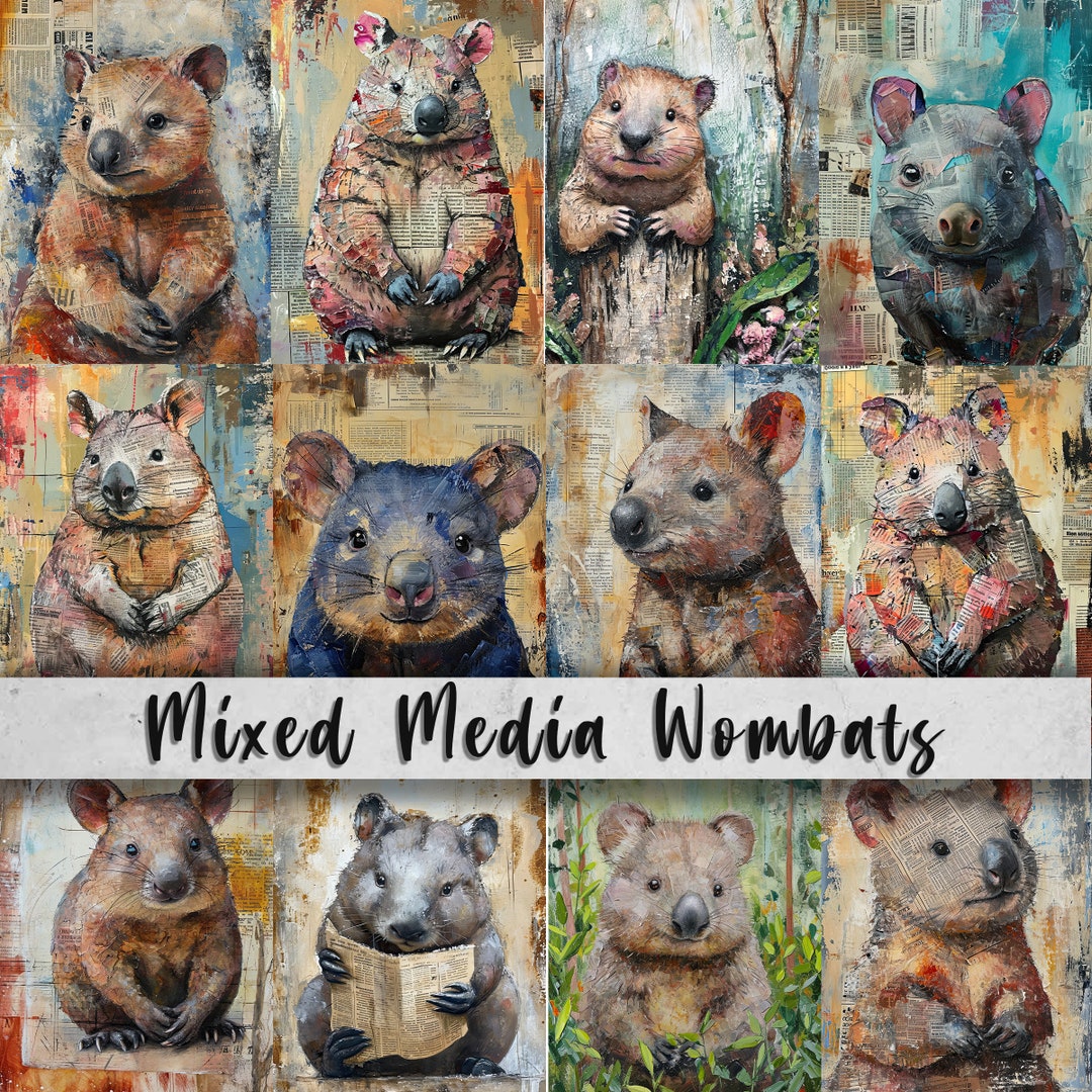 Mixed Media Wombats Printable Art Pages| Digital Download Paper Set ...