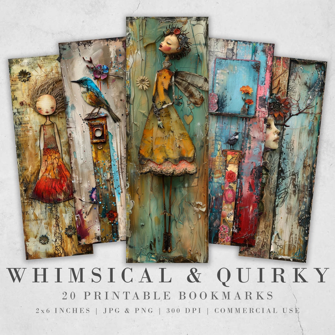 Whimsical & Quirky Printable Bookmarks| Mixed Media Bookmark Sheets ...