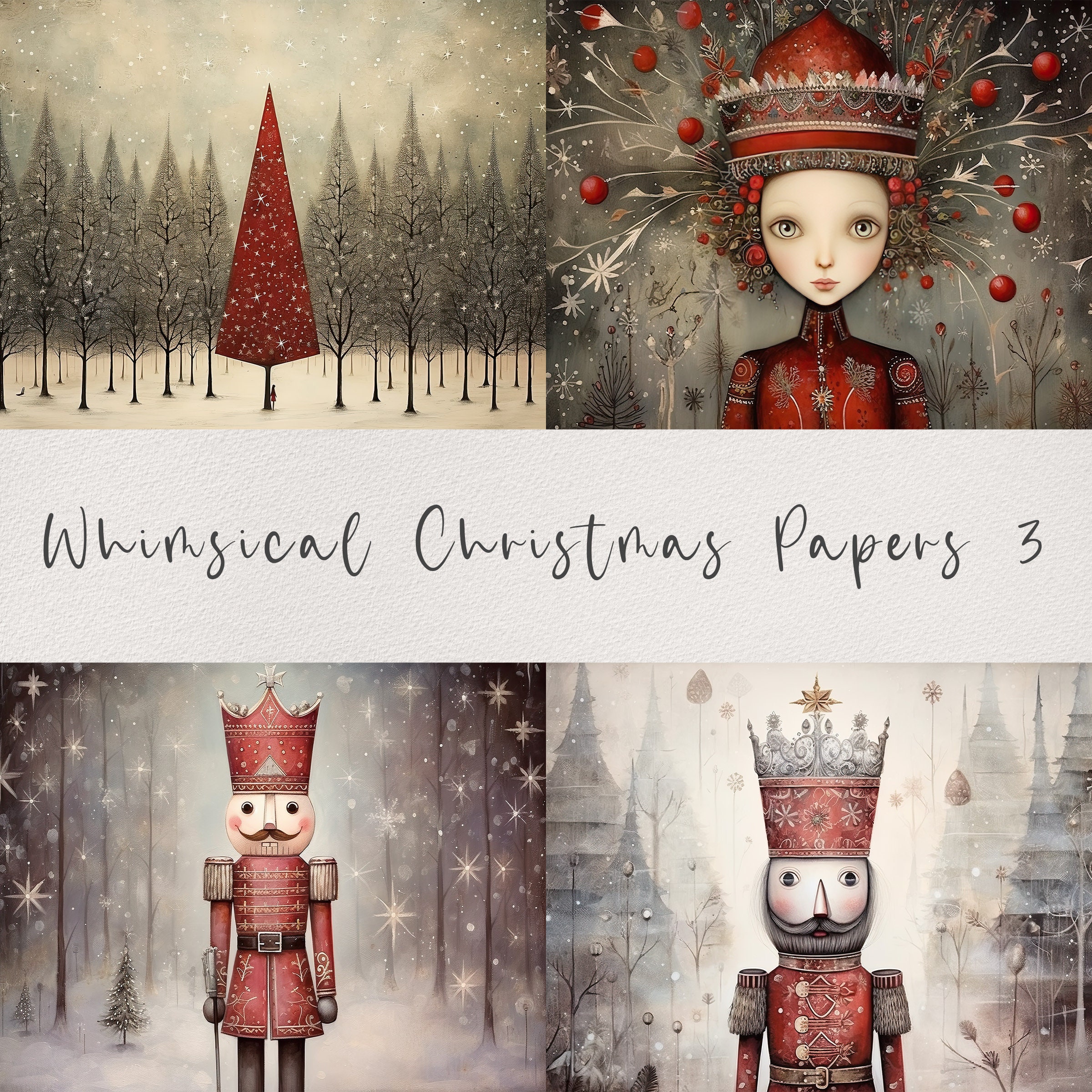 20 Whimsical Christmas Printable Art Pages| Digital Download JPG Paper ...