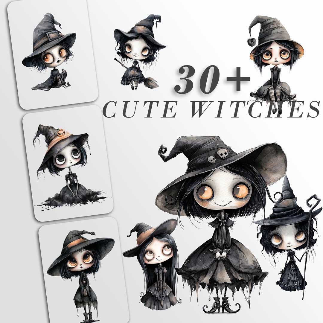 Cute Witches Clipart: Halloween Art for Crafts and Decor | PNG Bundle ...