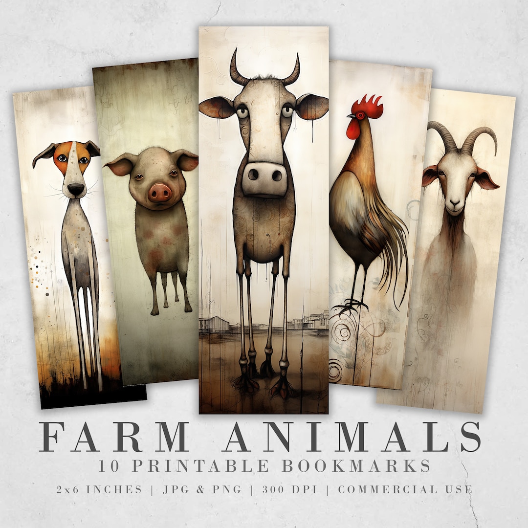 10 Farmhouse Animal Printable Bookmarks | Farm Animal Digital Download ...