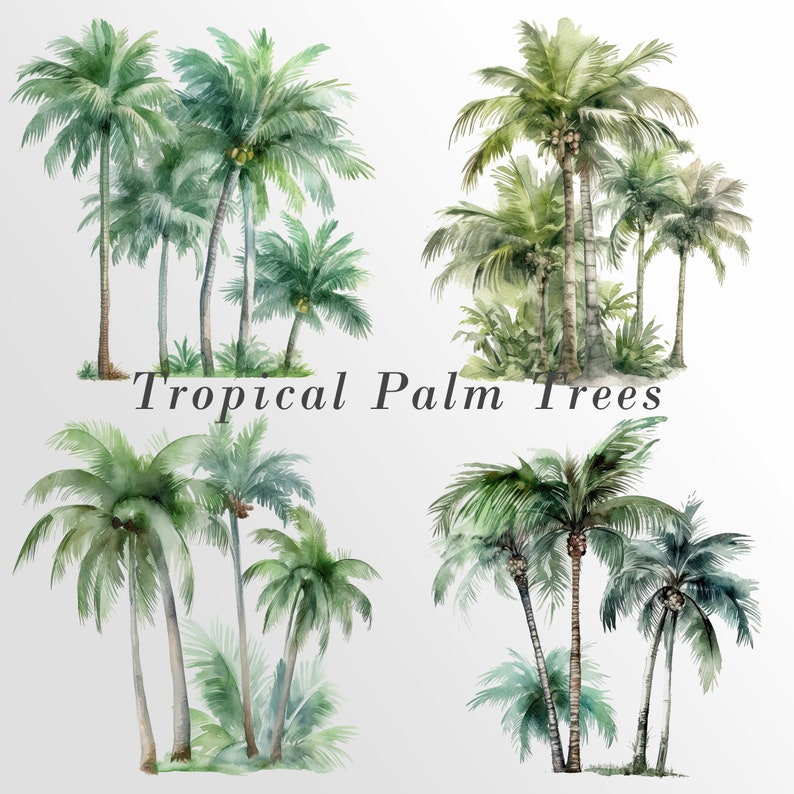 Tropical Watercolor Palm Trees Tropical Clip Art Palm Trees - Etsy