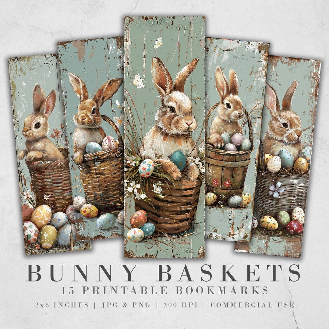 15 Easter Bunnies Printable Bookmarks| Digital Download JPG Bookmark ...