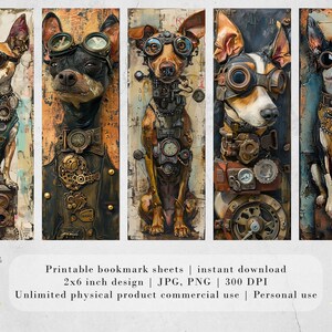 Steampunk Dogs Printable Bookmarks| 20 Quirky Mixed Media Dog Bookmark ...