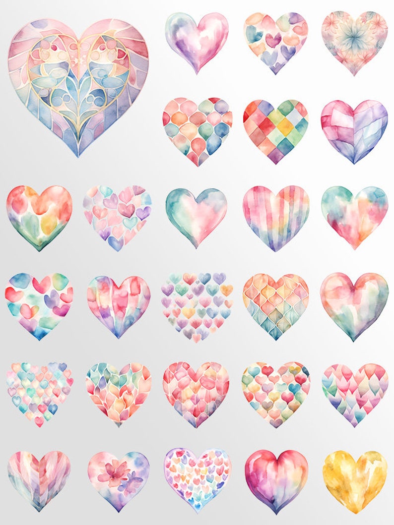 50+ Pastel Heart Clipart Files: Watercolor Hearts for Crafts and Decor ...