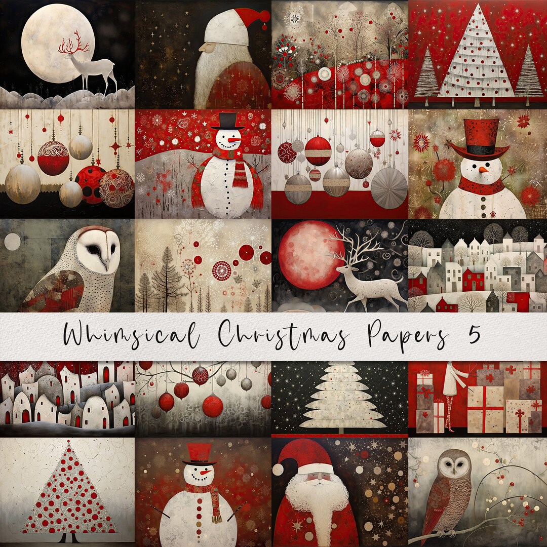 20 Whimsical Christmas Printable Art Pages| Digital Download JPG Paper ...