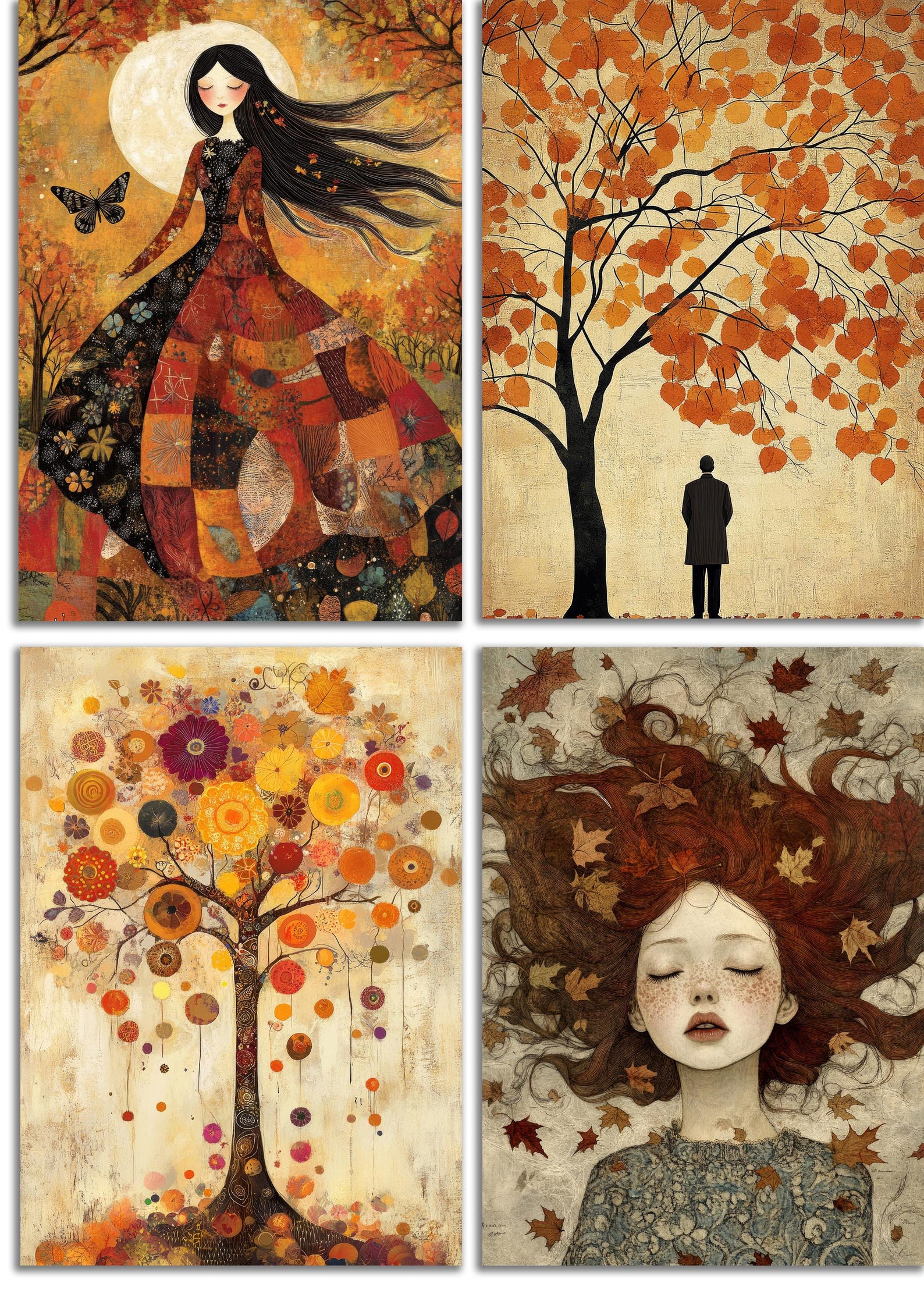 Whimsical Fall Printable Art Pages, Quirky Art Pack, Flowers, Trees ...