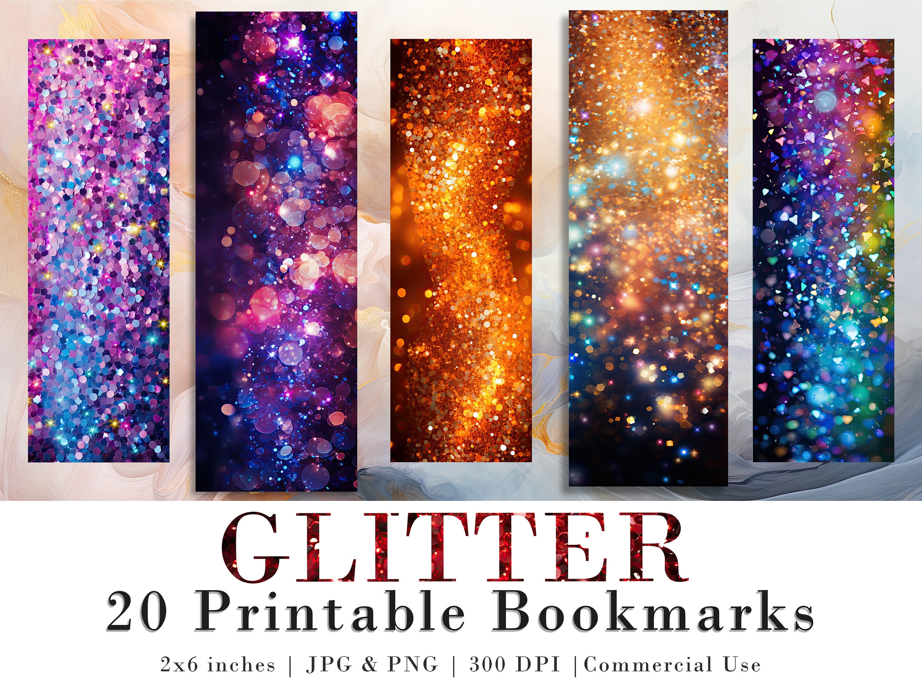 20 Glitter Printable Bookmarks Digital Download JPG Bookmark - Etsy