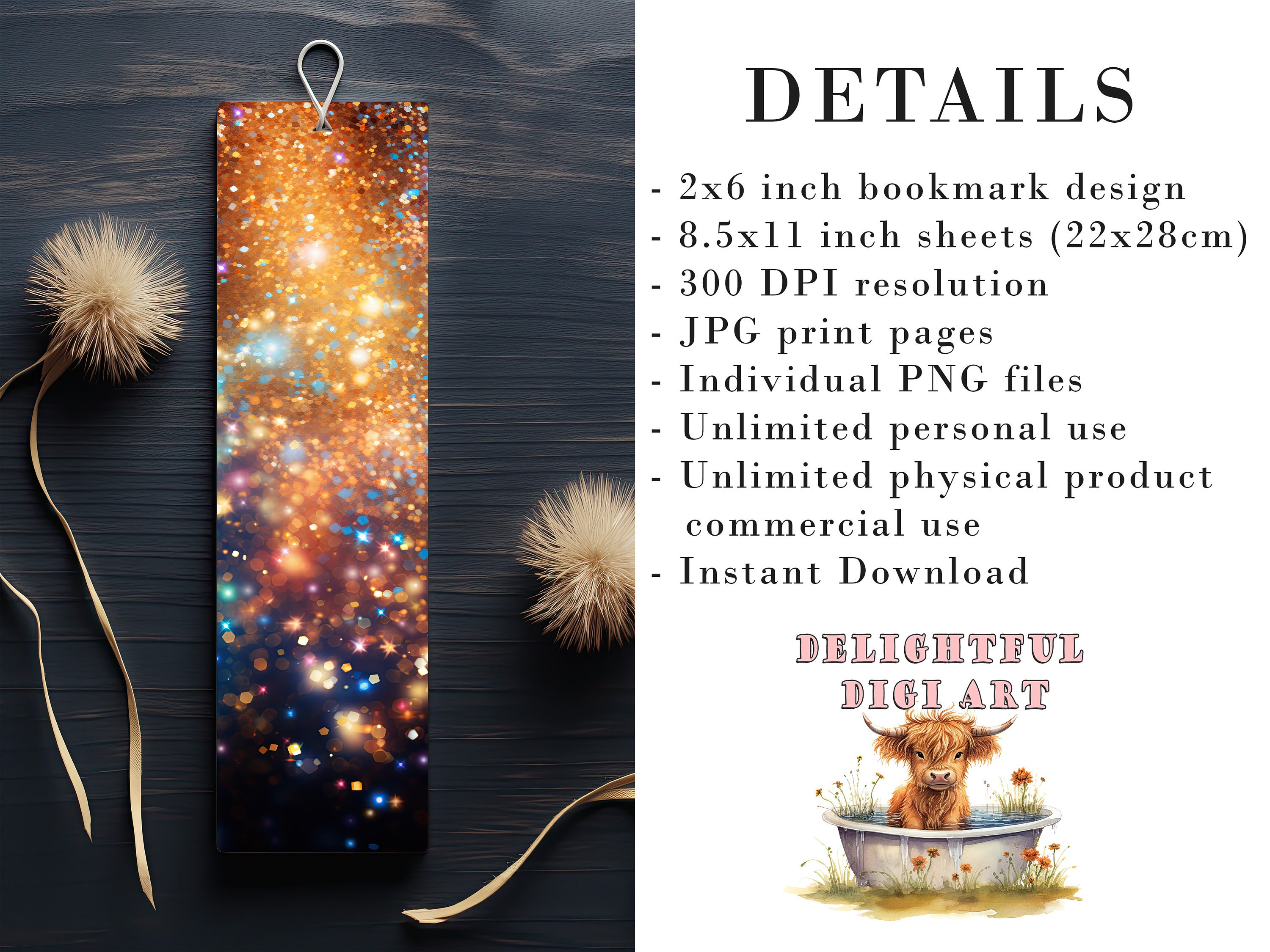 20 Glitter Printable Bookmarks Digital Download JPG Bookmark - Etsy
