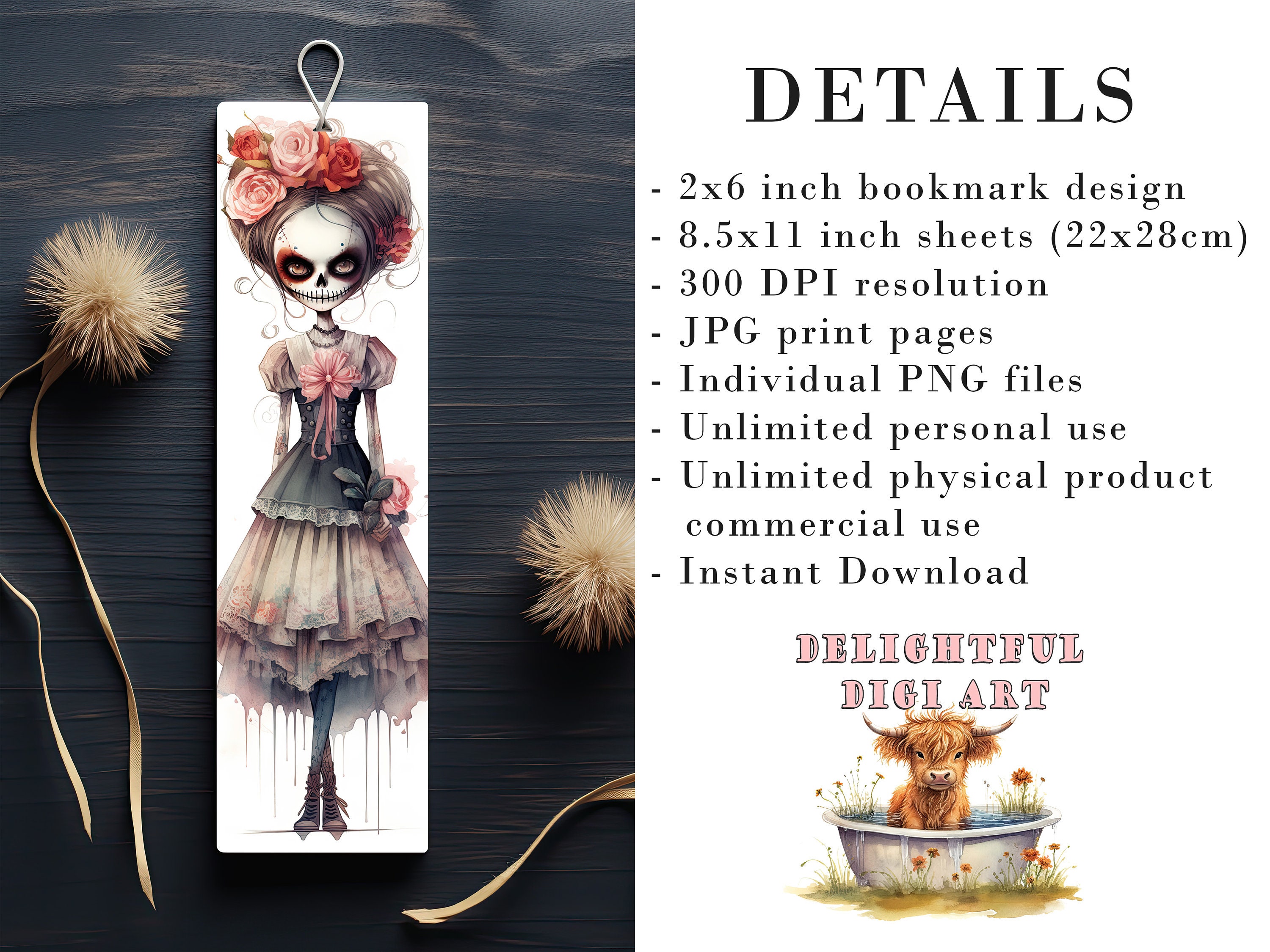 10 Cute Day of the Dead Printable Bookmarks| Digital Download JPG ...