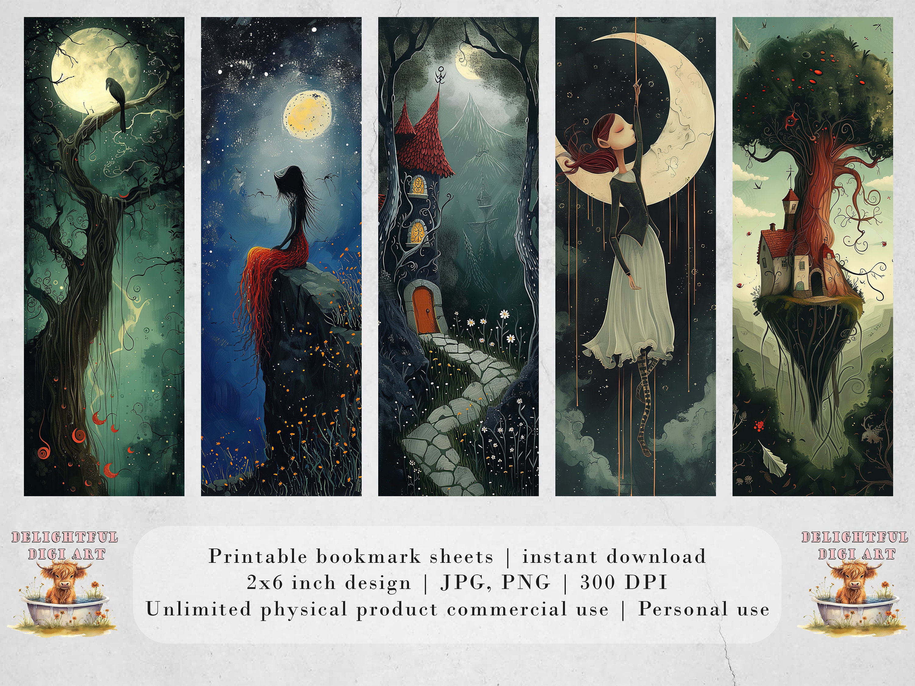 Whimsical Adventure Printable Bookmarks| Quirky Fantasy Bookmark Sheets ...