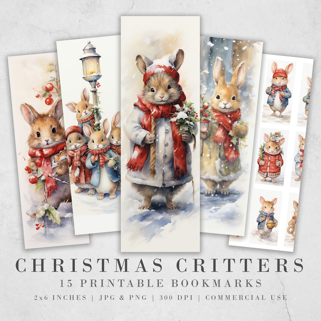 15 Cute Christmas Critter Printable Bookmarks | Digital Download JPG ...