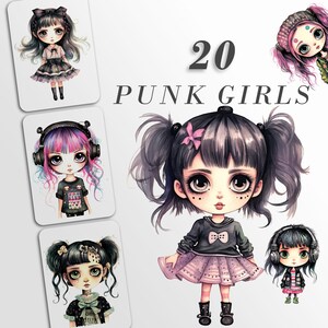 Cute Punk Girls Clipart: Paquete PNG para manualidades y decoración / Descarga digital / Diseños ...
