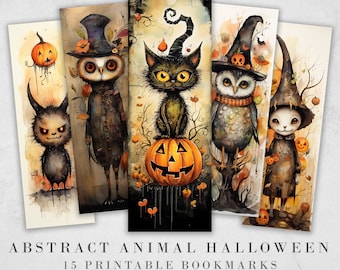 15 Cute Halloween Printable Bookmarks Digital Download JPG Bookmark Set ...