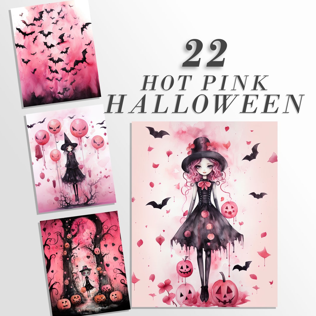 22 Hot Pink Halloween Printable Art Pages| Digital Download JPG Paper ...