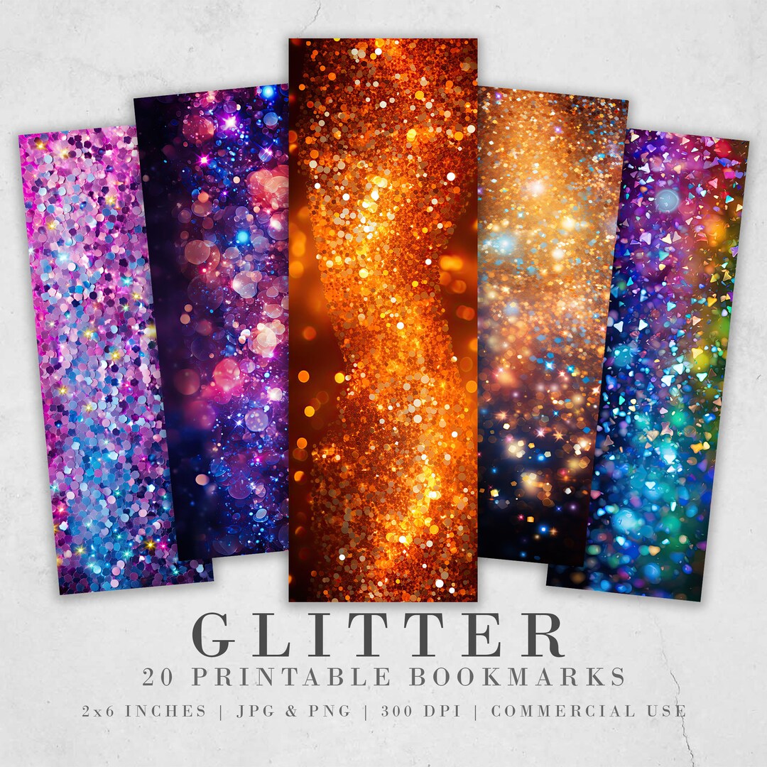 20 Glitter Printable Bookmarks | Digital Download JPG Bookmark Set| PNG ...