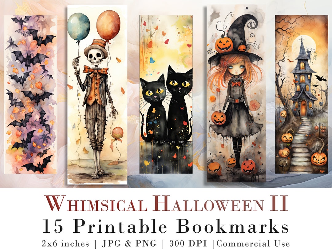 15 Cute Halloween Printable Bookmarks Digital Download JPG - Etsy