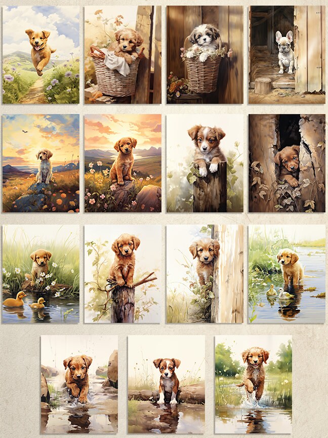 15 Cute Country Puppies Printable Art Pages| Digital Download JPG Paper ...