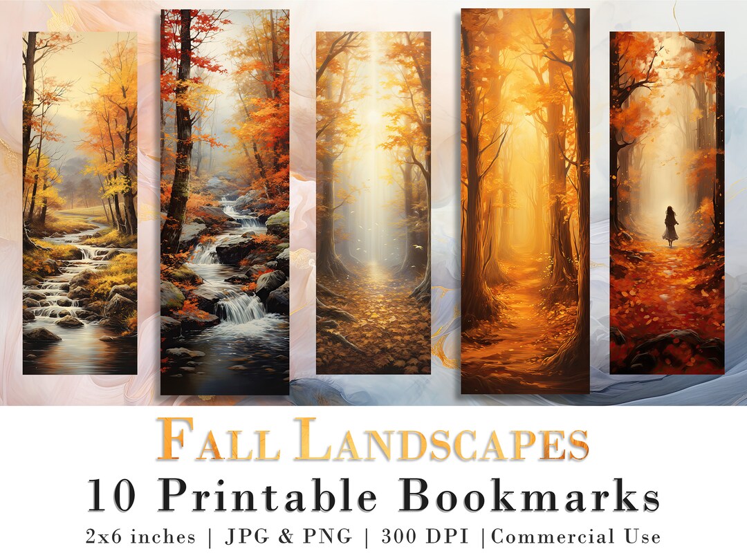 10 Fall Landscapes Printable Bookmarks | Digital Download JPG Bookmark ...