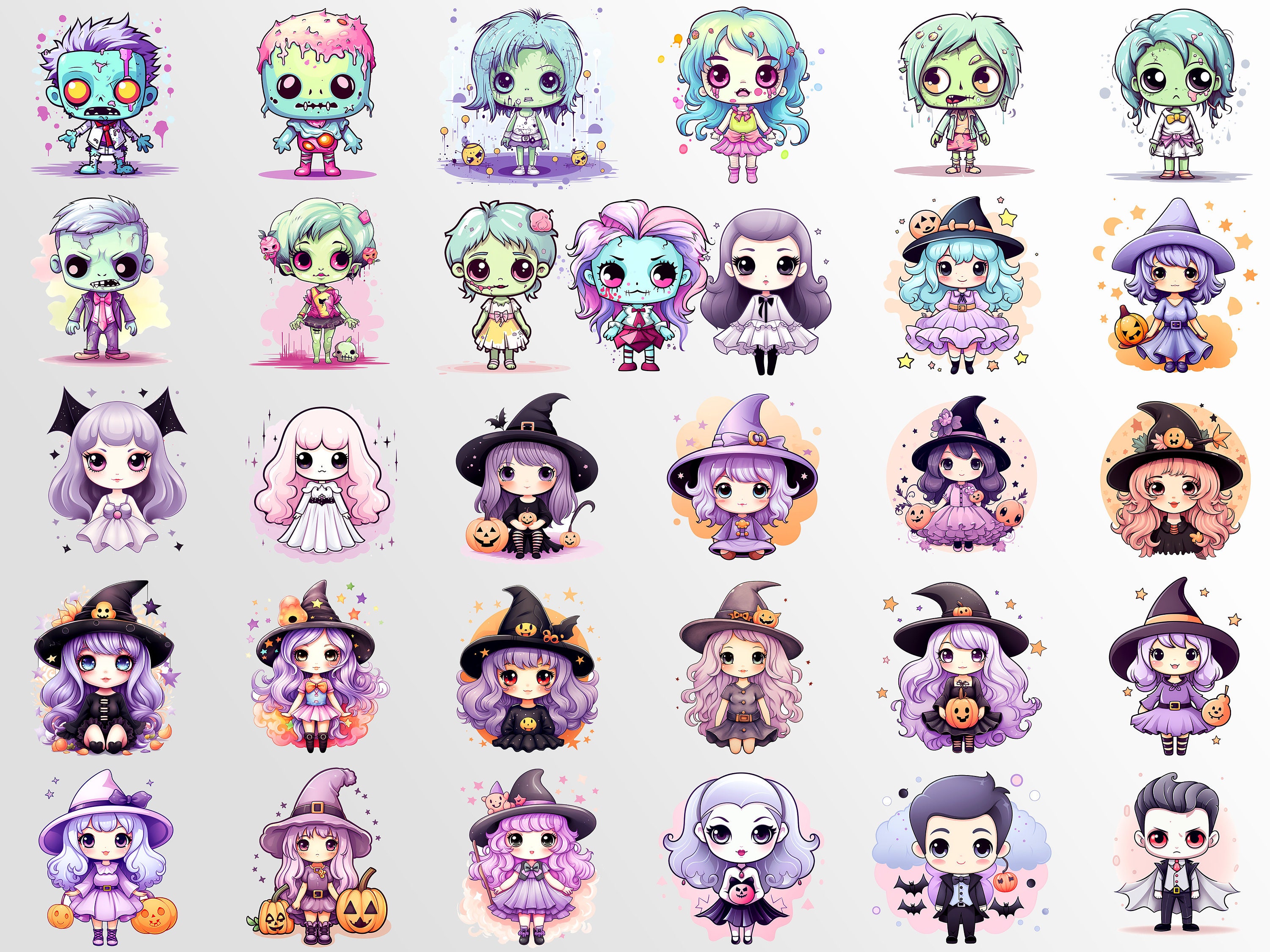 Kawaii Halloween Characters Clipart: Pastel Art for Crafts and Decor ...