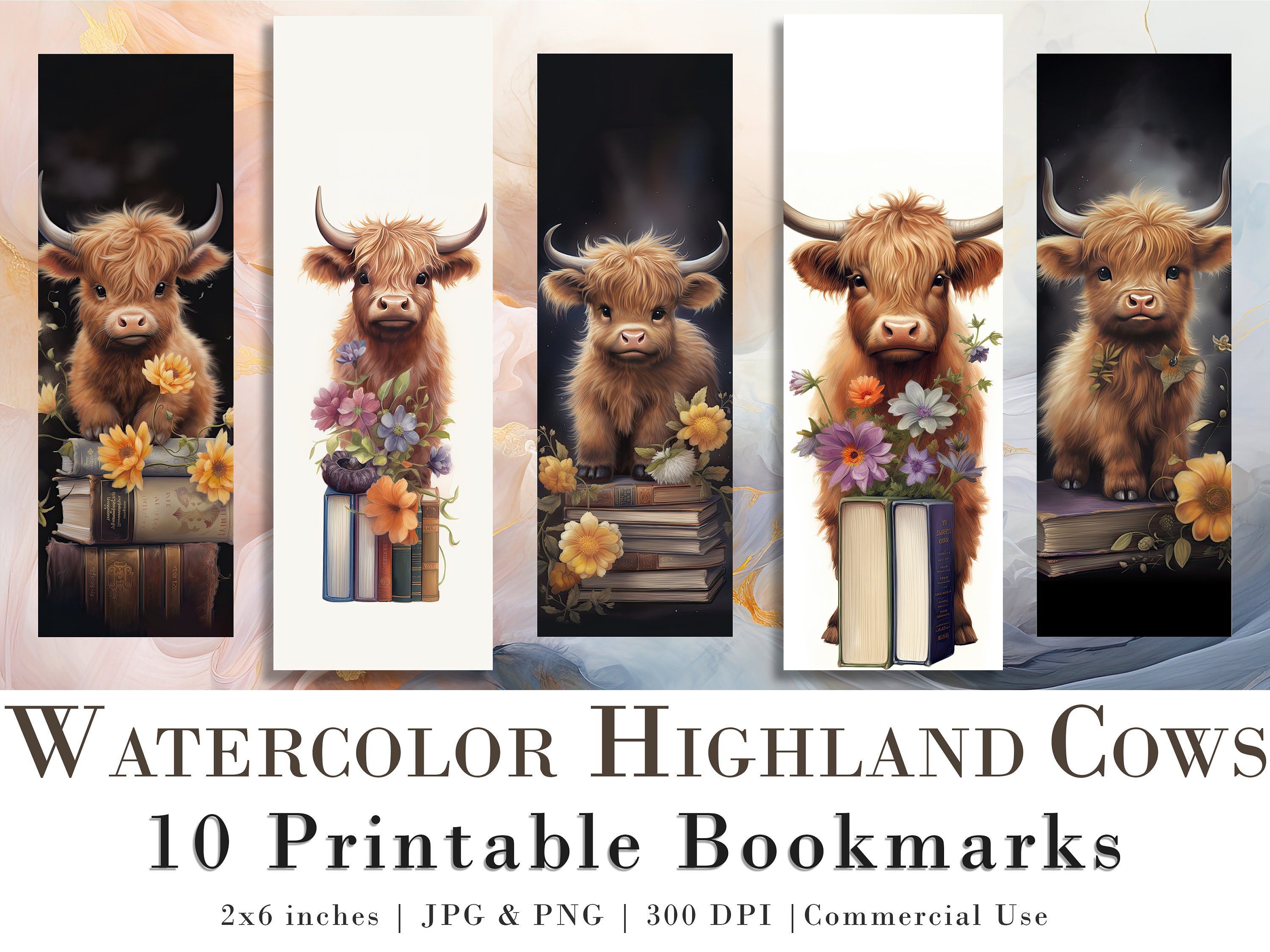 10 Watercolor Highland Cow Printable Bookmarks Digital - Etsy Canada
