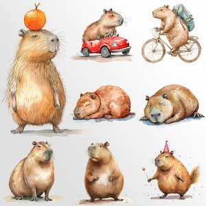 Cute Capybaras Clipart: Fun Rodent Characters Whimsical Watercolor Junk ...