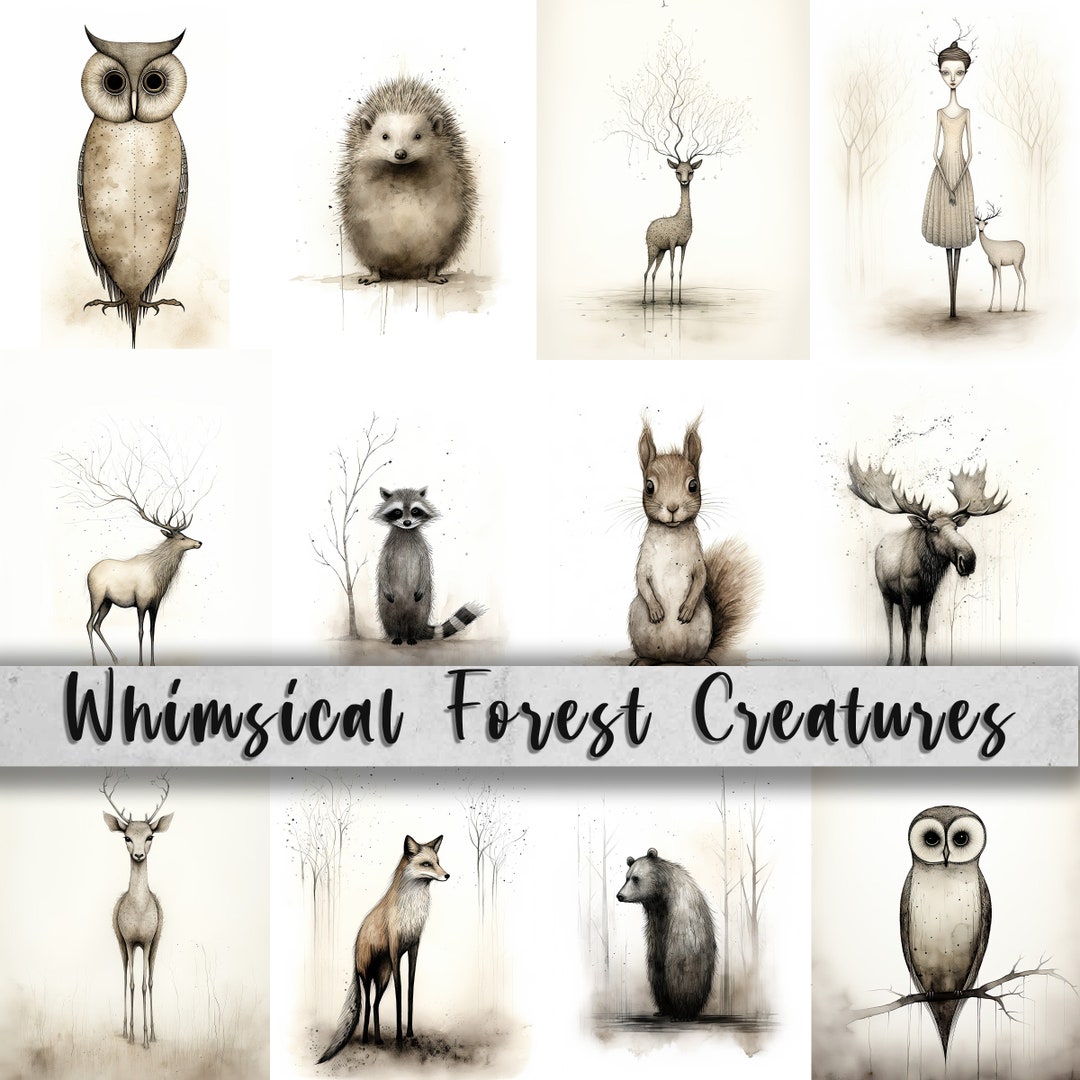 Whimsical Forest - 12 Forest Creature Art Pages/ Backgrounds (8.5x11 ...