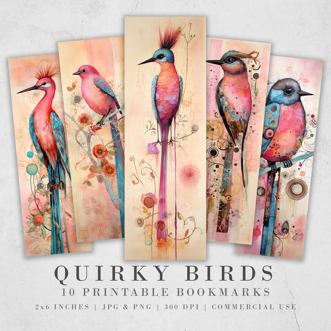 10 Quirky Birds Printable Bookmarks | Digital Download JPG Bookmark Set ...