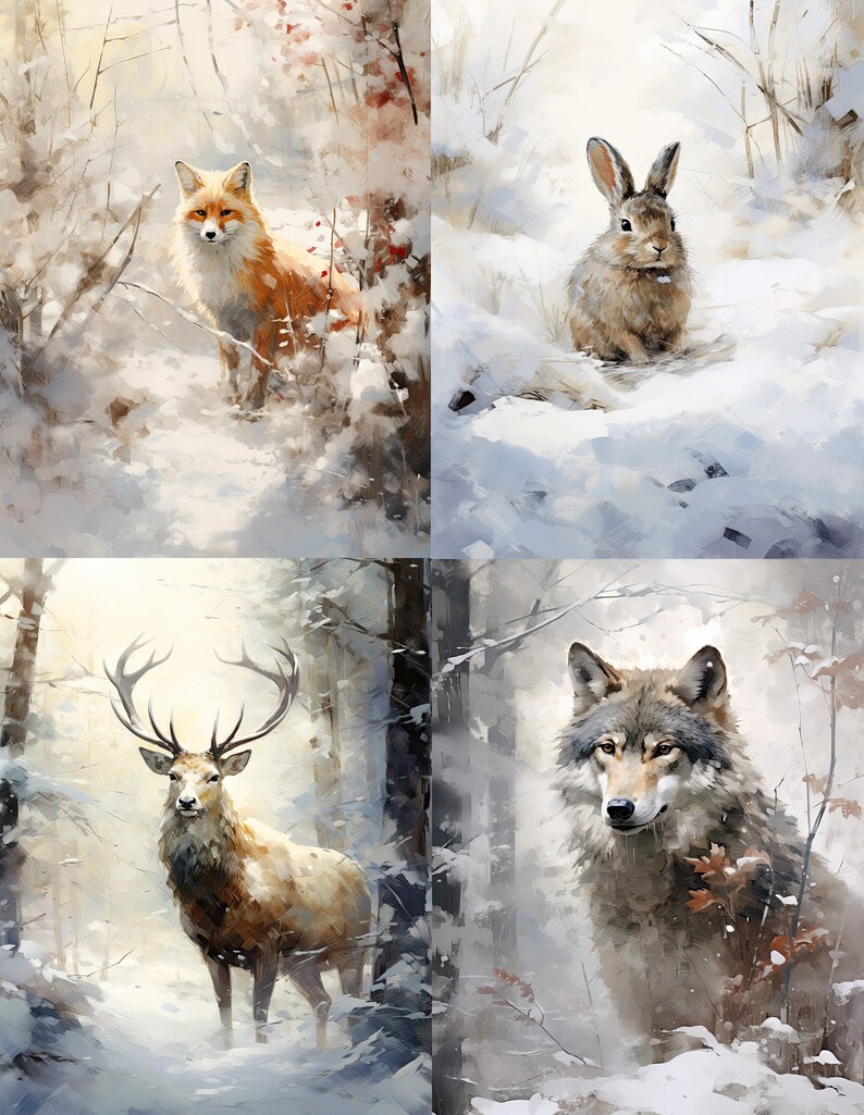 Winter Animals - 12 Forest Creature Art Pages/ Backgrounds (8.5x11 ...