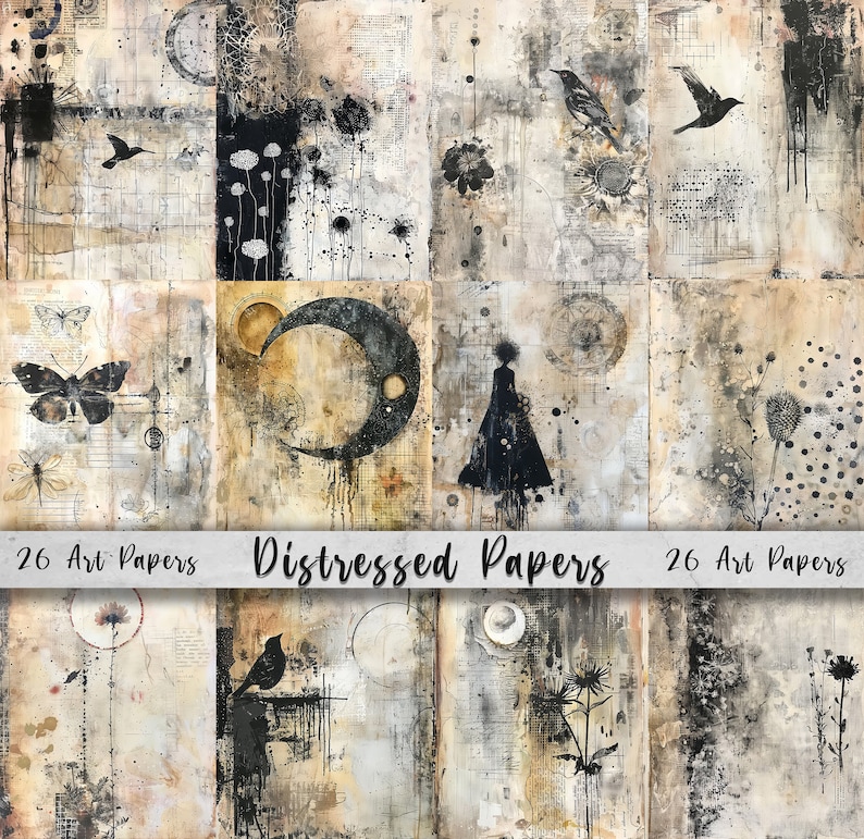 Distressed Pages Printable Art, Paper Set, Quirky Digital Scrapbook ...
