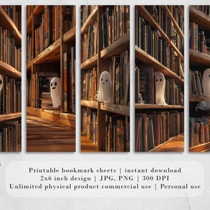 Cute Ghost in the Bookcase Bookmarks | Digital Download JPG Bookmark ...