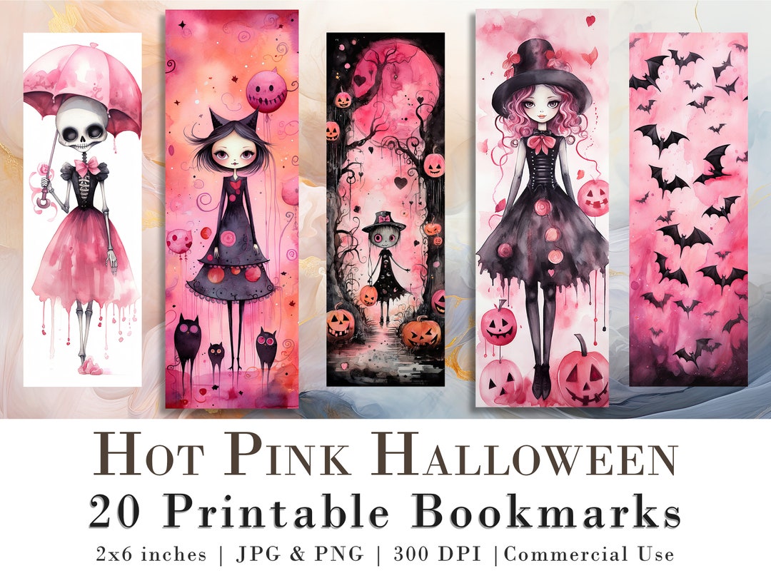 20 Hot Pink Halloween Printable Bookmarks Digital Download - Etsy