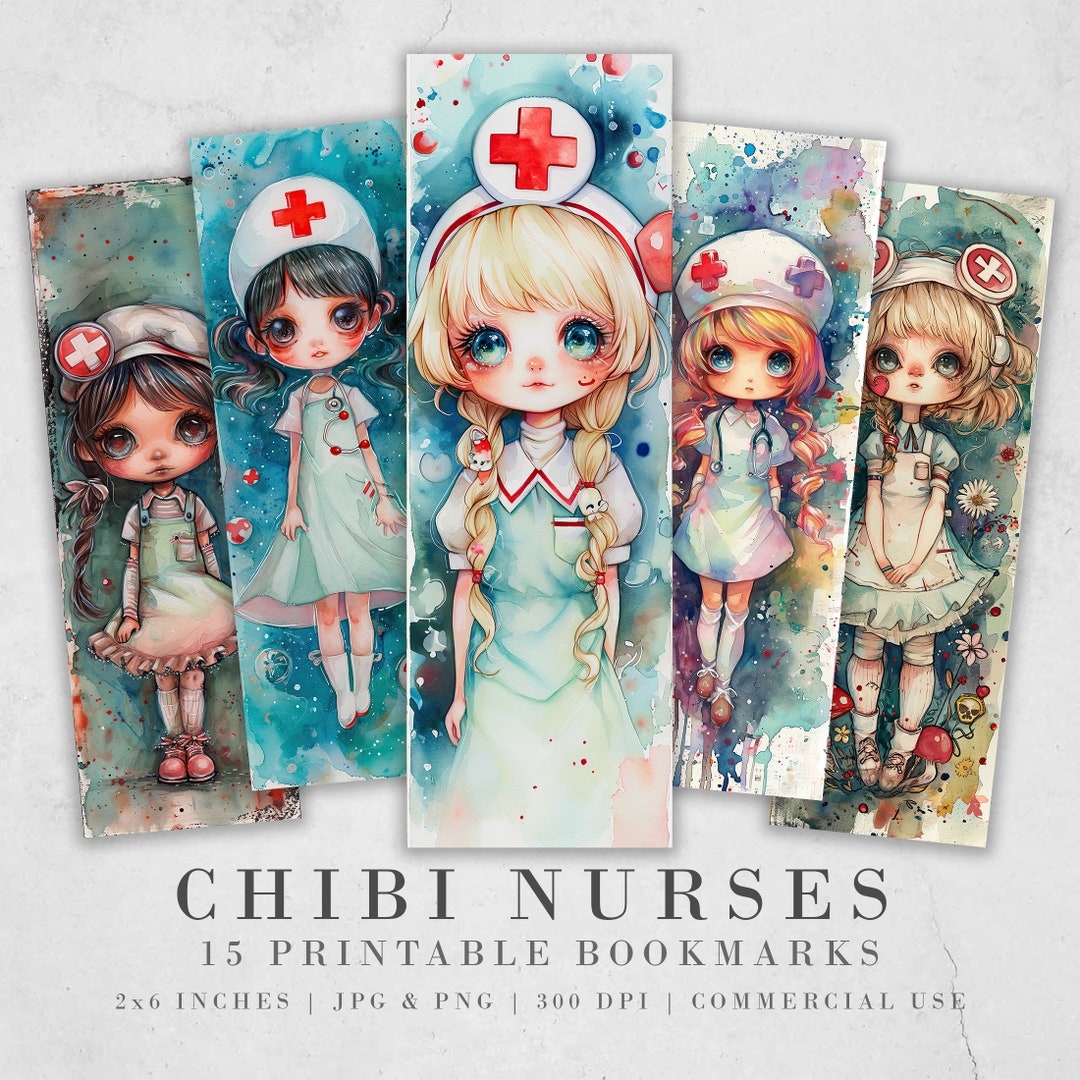 15 Chibi Nurses Watercolor Printable Bookmarks| Set of JPG Bookmarks ...