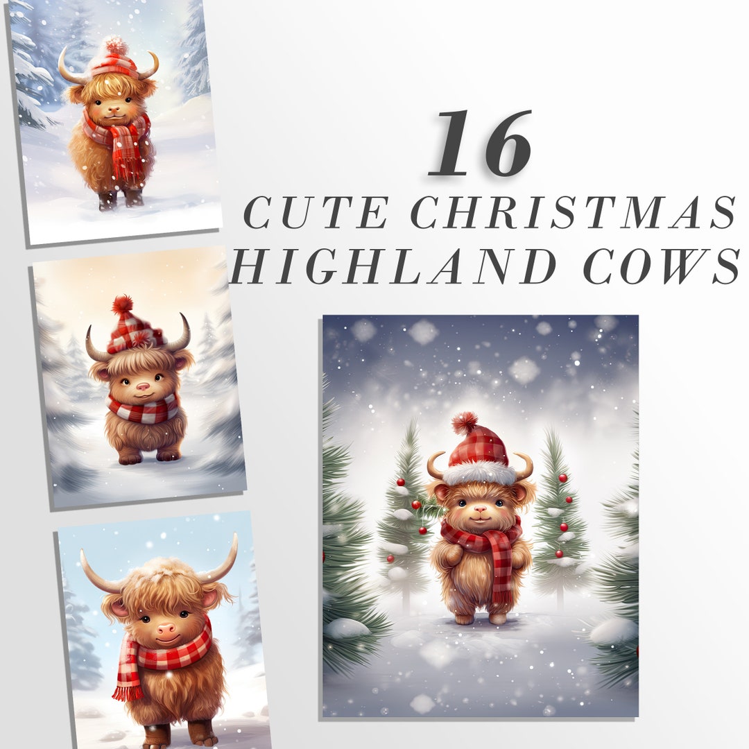 Watercolor Christmas Highland Cows Clipart: Cow Art for Christmas ...