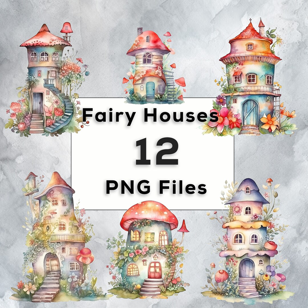 Watercolor Fairy House Clip Art, Fairy House Digital Illustrations 12 ...